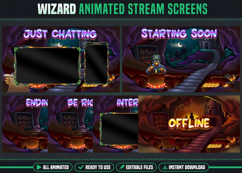 Wizard Stream Overlay Package Wizard Twitch Overlay Twitch - Etsy