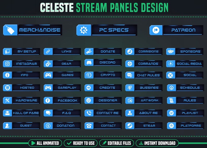 Professional Cyan Stream Overlay I Twitch Overlay I Twitch Panels I ...