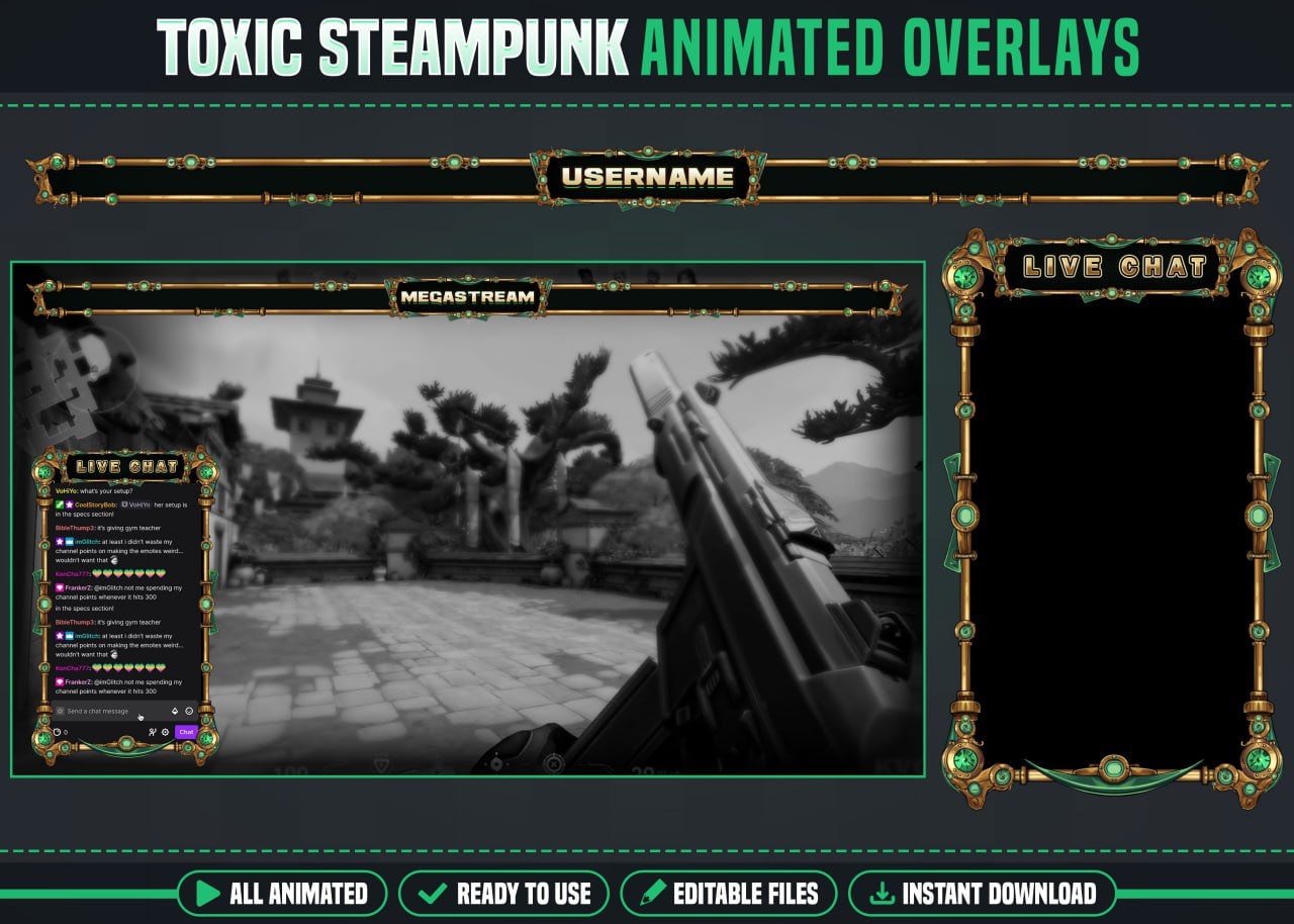 Toxic Steampunk Stream Overlay Package Steampunk Twitch Package ...