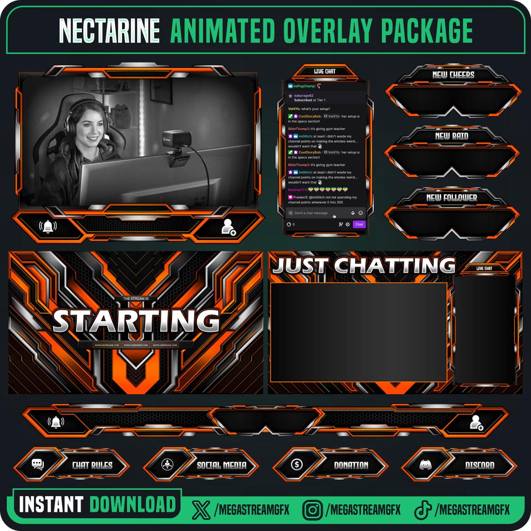 Clean Overlay Pack Design Orange Stream Overlay for Twitch, Youtube ...