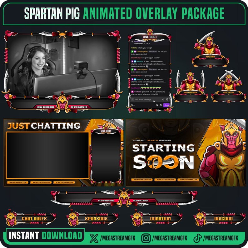 Spartan Pig Theme Stream Overlay Pack Thematic Overlay Animal Overlay ...