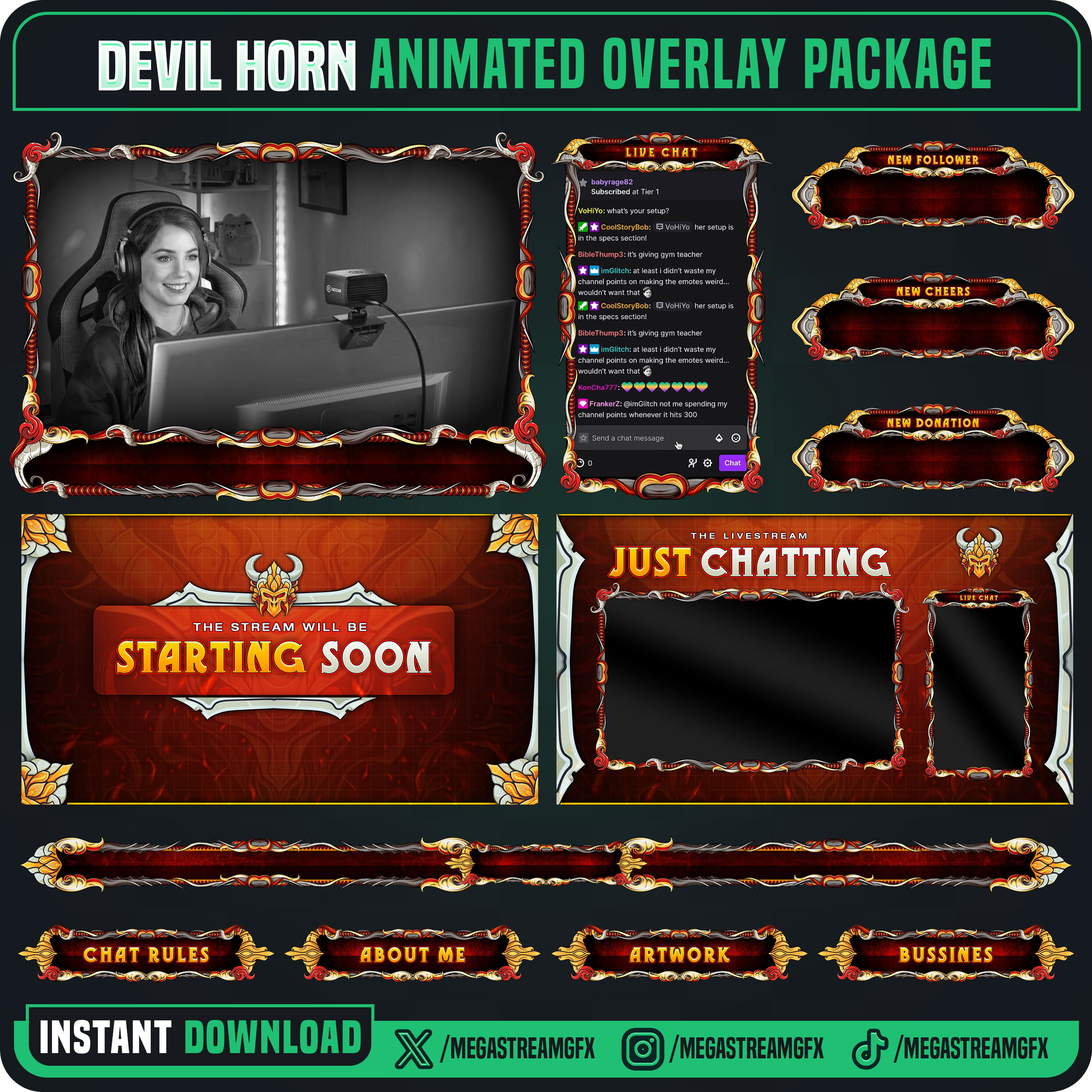 Devil Horn Stream Overlay Package Devil Horn Twitch Package Devil Horn ...