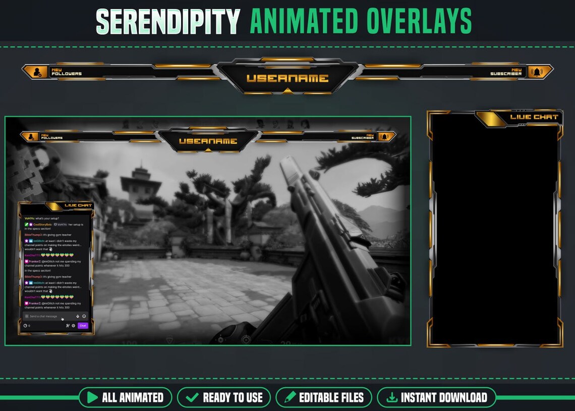 Gold Streaming Overlay Twitch Overlay I Twitch Panels I Twitch Alert I ...