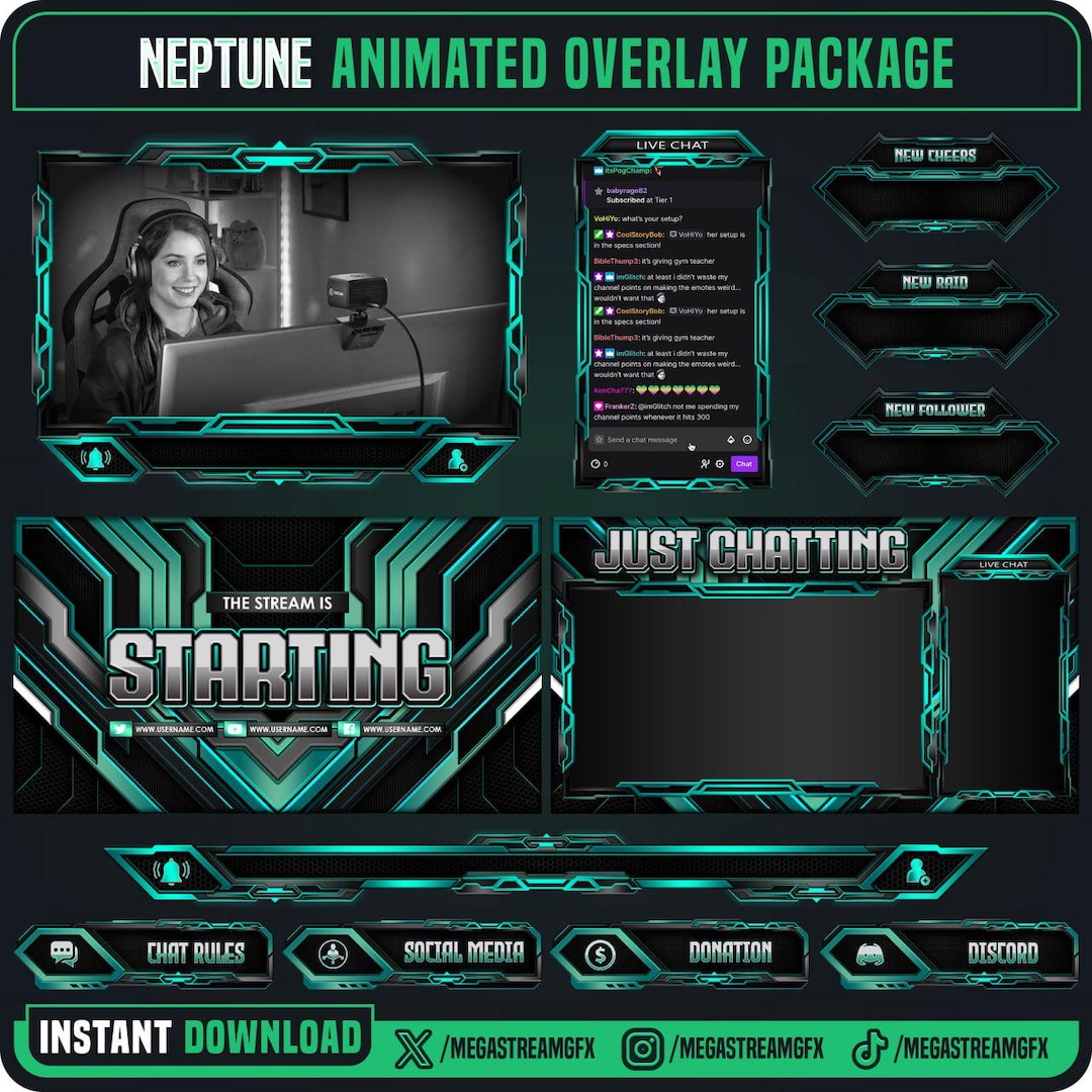 Turqouise Theme Streaming Overlay Stream Overlays Package for Twitch ...