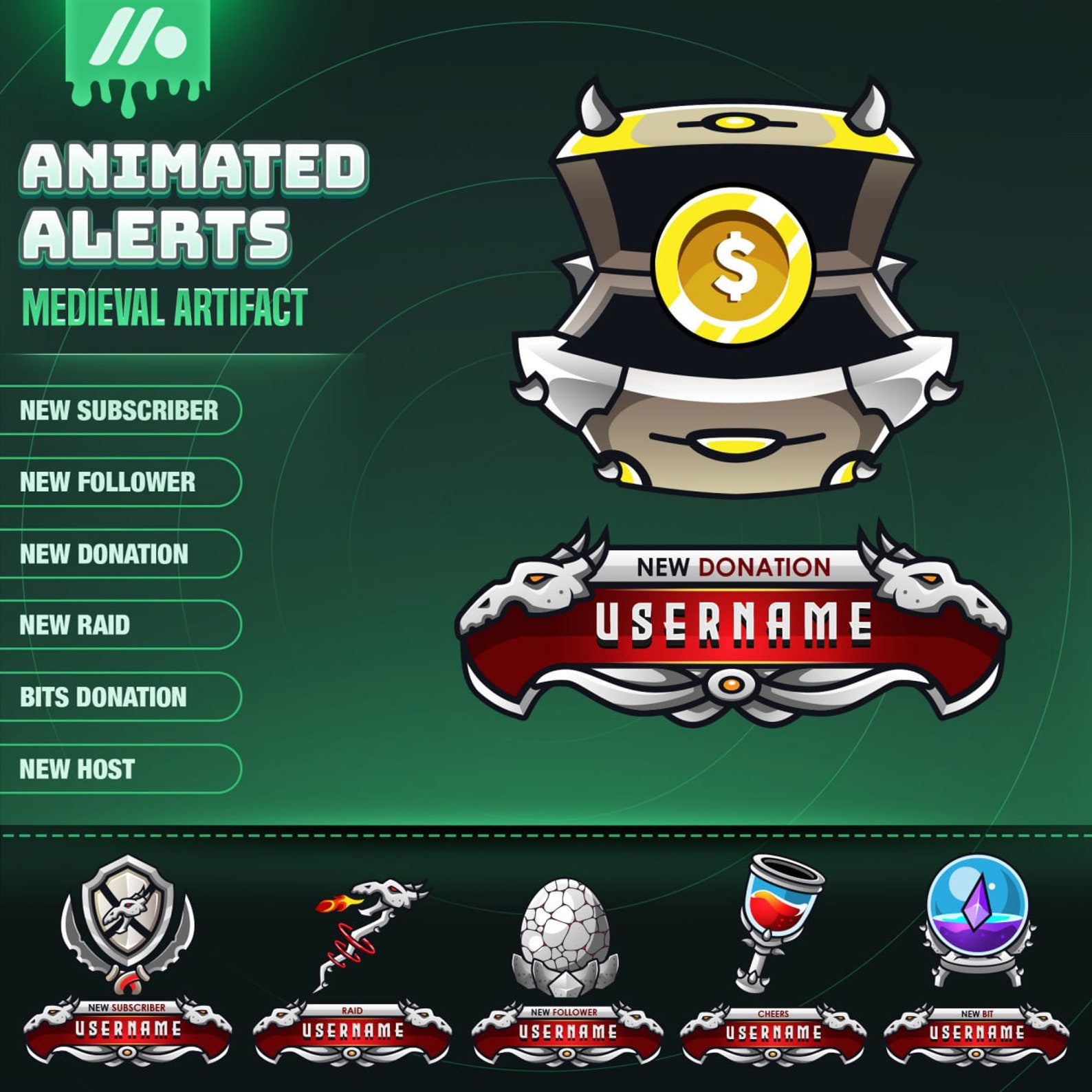 Gray Artifact Theme Alert Pack Medieval Theme Alert Premade Twitch ...