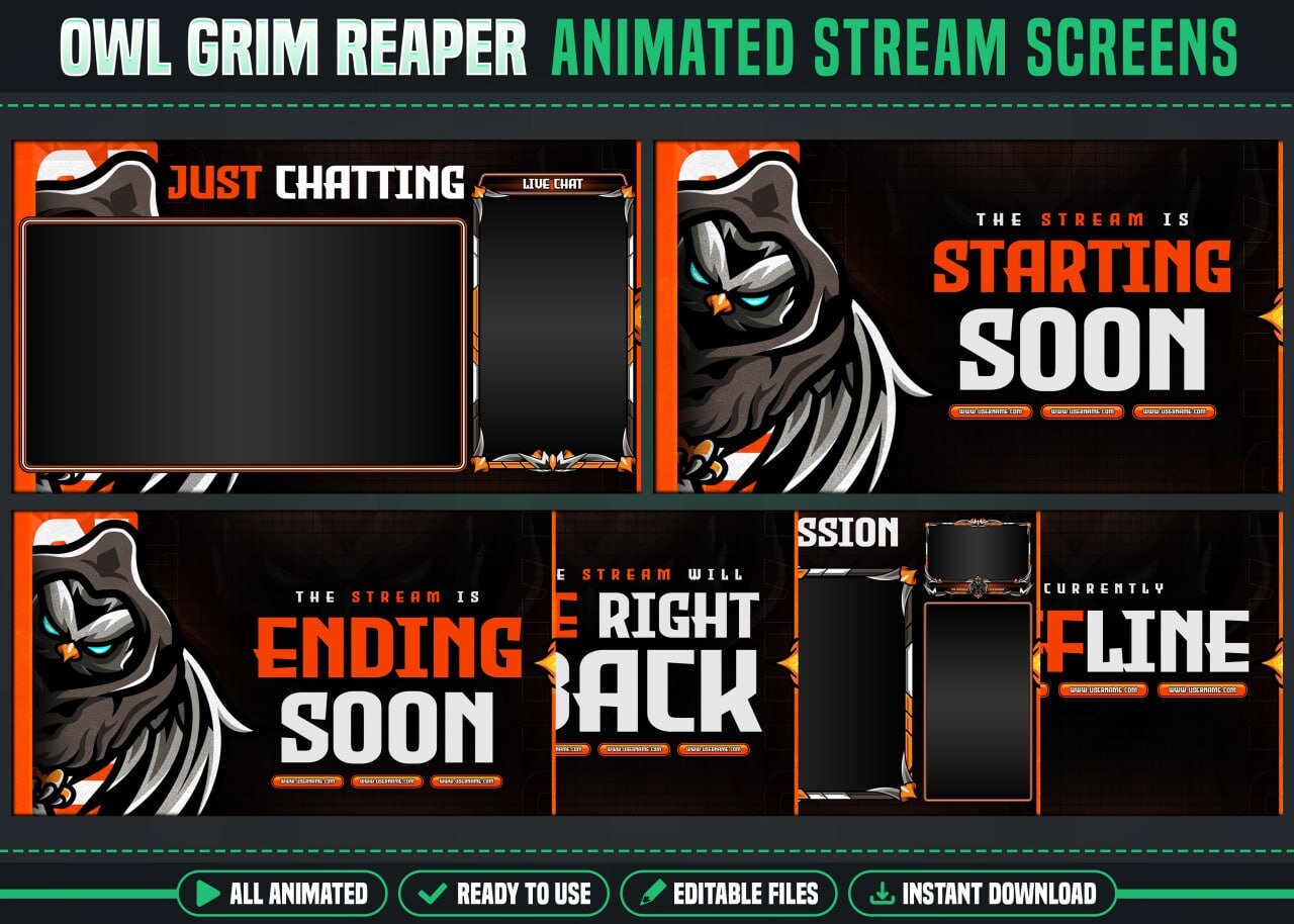 Grim Reaper Owl Stream Overlay Horror Overlays Overlay for Twitch/dicscord /youtube/kick Overlay ...