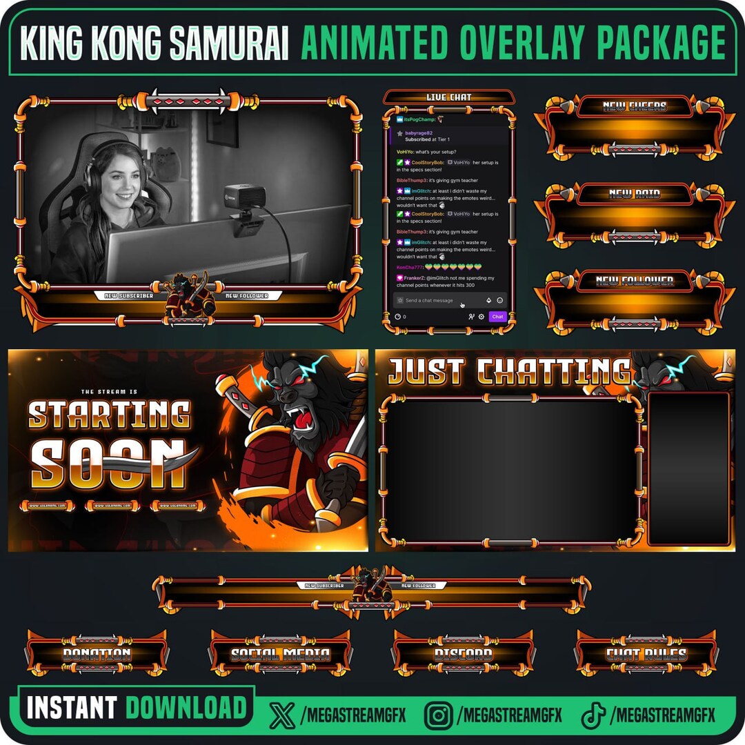 King Kong Samurai Overlay Ape Stream Overlays Overlay for Twitch ...