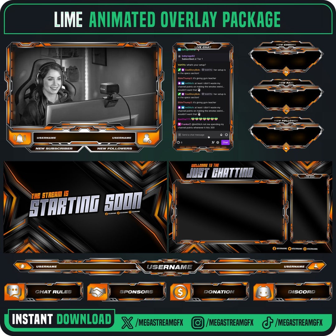 Orange Stream Package Twitch Overlay I Twitch Panels I Twitch Alert I ...