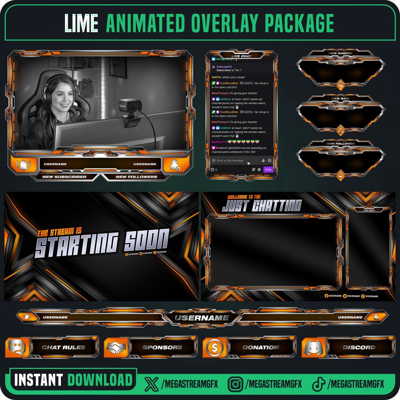 Orange Stream Package Twitch Overlay I Twitch Panels I Twitch Alert I ...