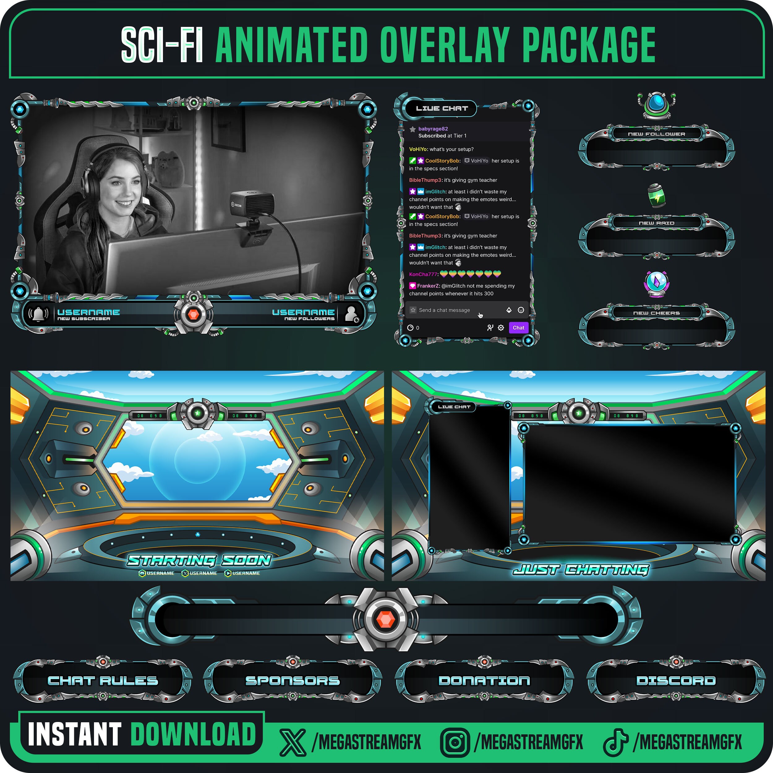 Sci-fi Technology Stream Overlay Package Sci-fi Twitch Overlay Twitch ...