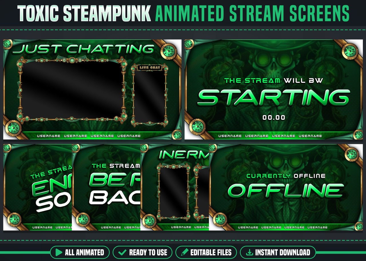 Toxic Steampunk Stream Overlay Package Steampunk Twitch Package ...