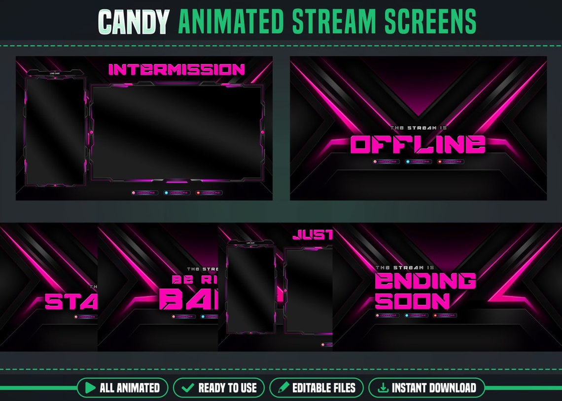 PINK Twitch Pack Overlay Screens Overlays Panels - Etsy