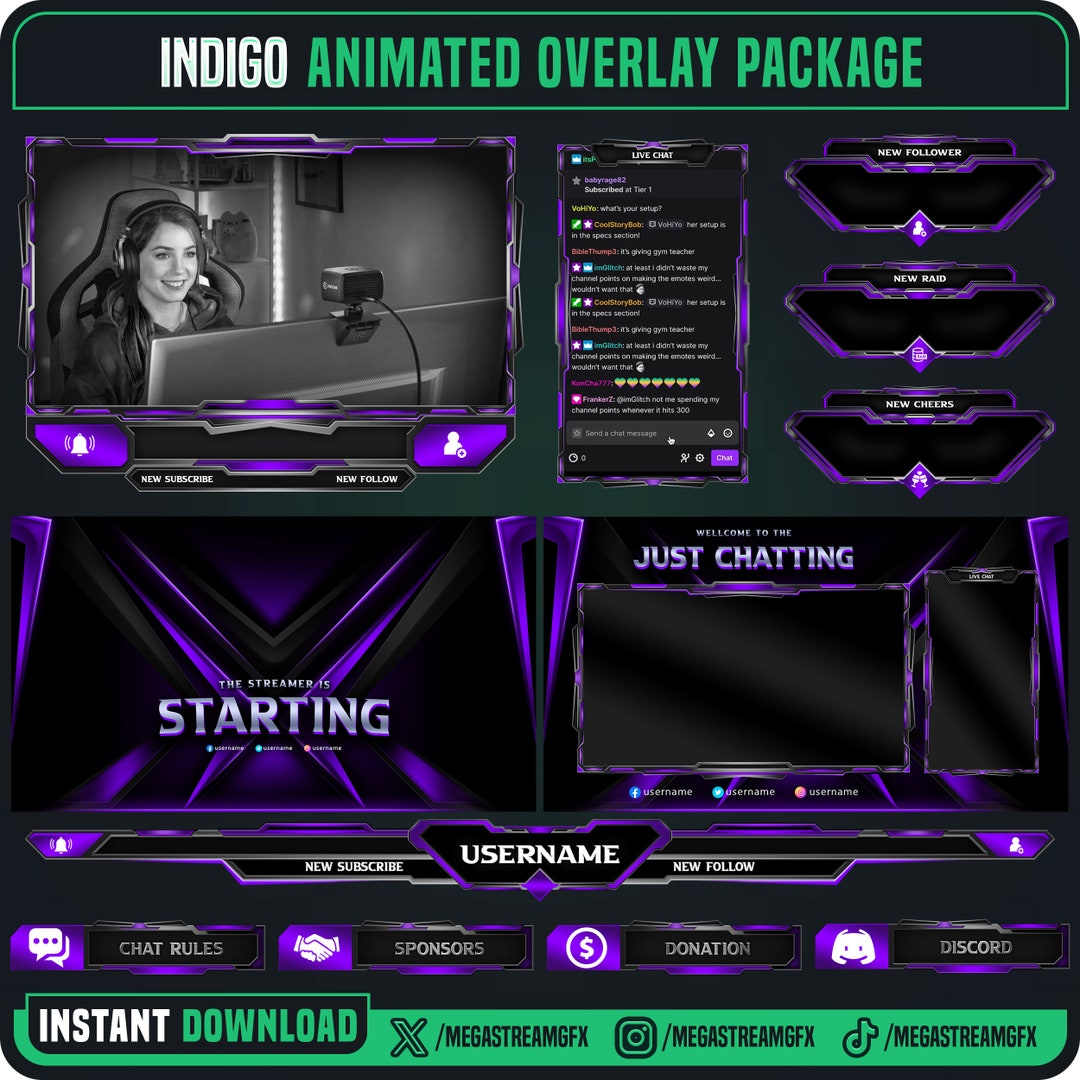 PURPLE Clean Overlay Pack for Twitch, Youtube Purple Overlay Stream ...