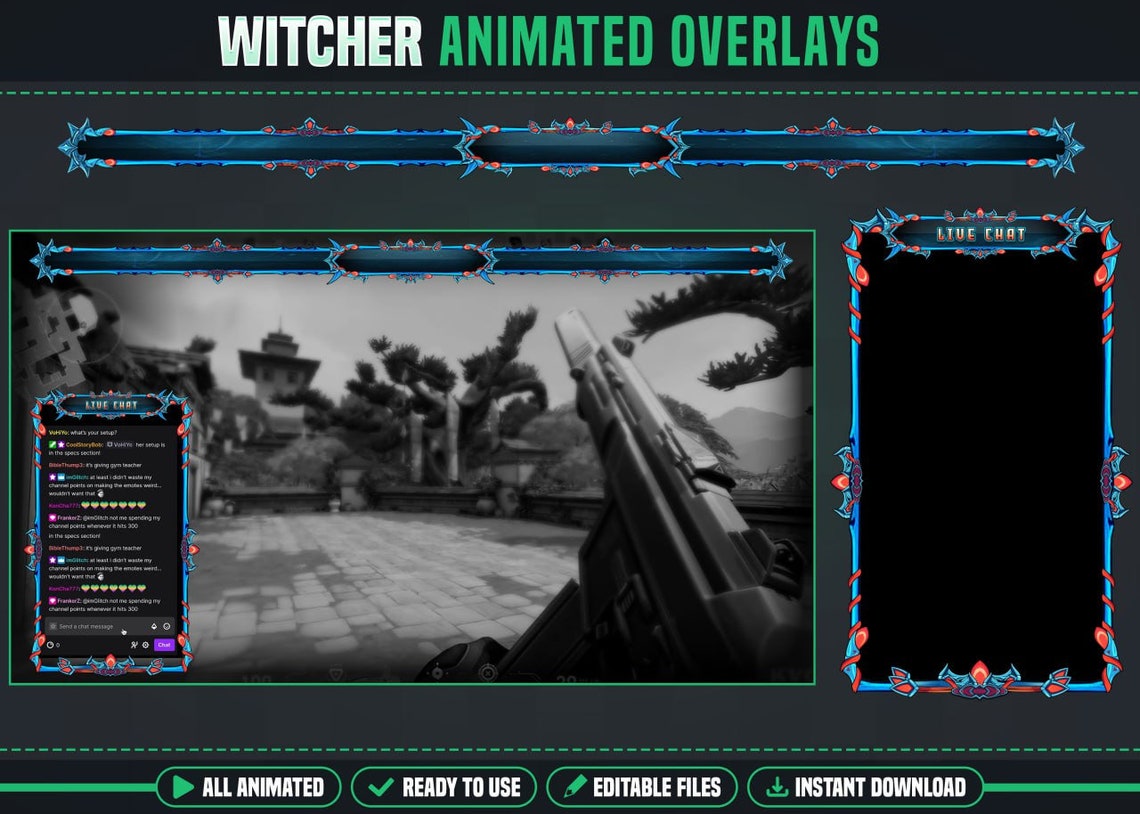 Witcher Stream Overlay Package Witcher Twitch Package Witcher Kick Overlay Horror Stream Overlay ...