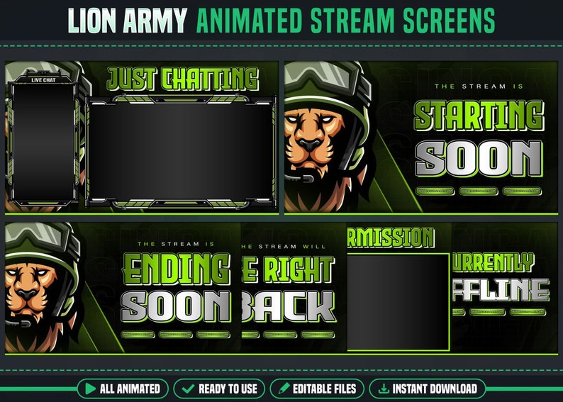 Stream Overlay Pack Lion Army Overlay Display Overlay for Twitch ...
