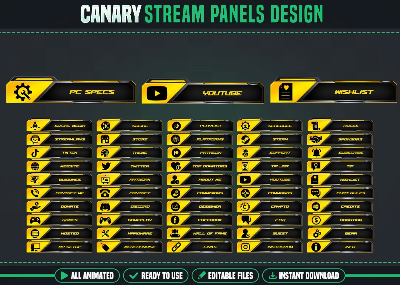 YELLOW Twitch Pack Overlay Screens Overlays Panels - Etsy