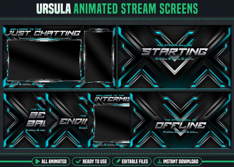CYAN Twitch Overlay Package Cyan Stream Overlay Pack Stream Overlay ...