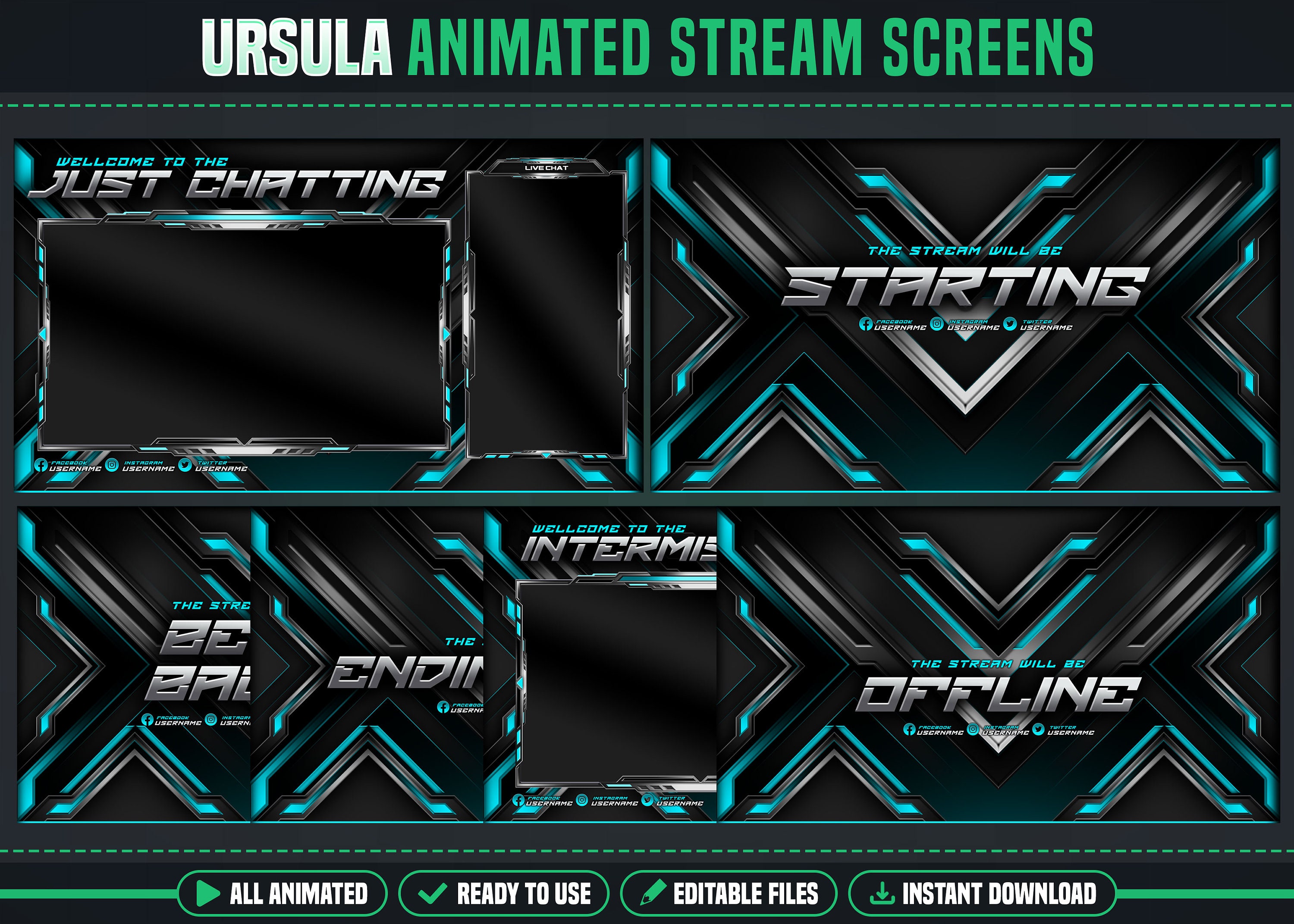 CYAN Twitch Overlay Package Cyan Stream Overlay Pack Stream Overlay ...