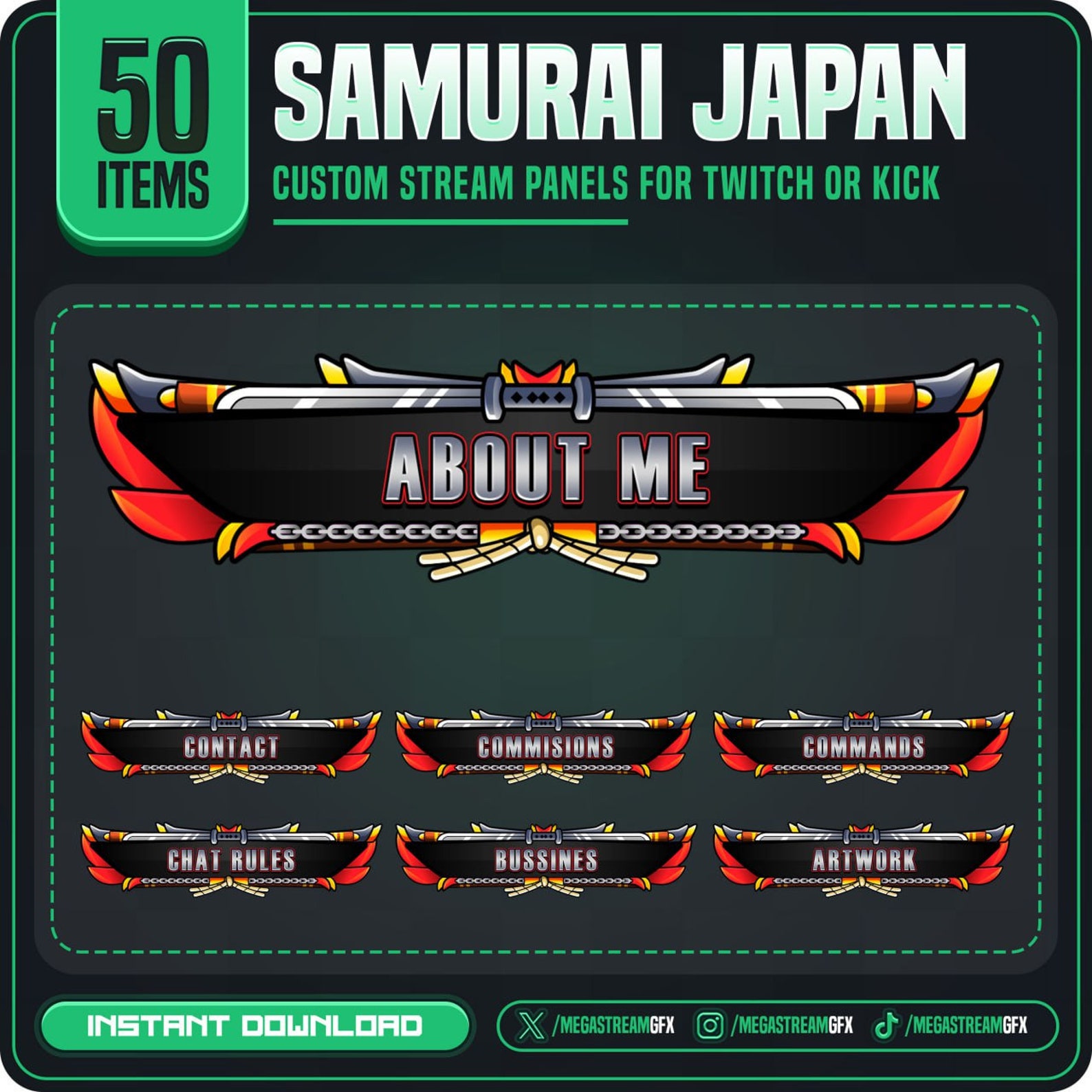 Samurai Japan Theme Panels 50x Samurai Japan Twitch Panels Customize ...