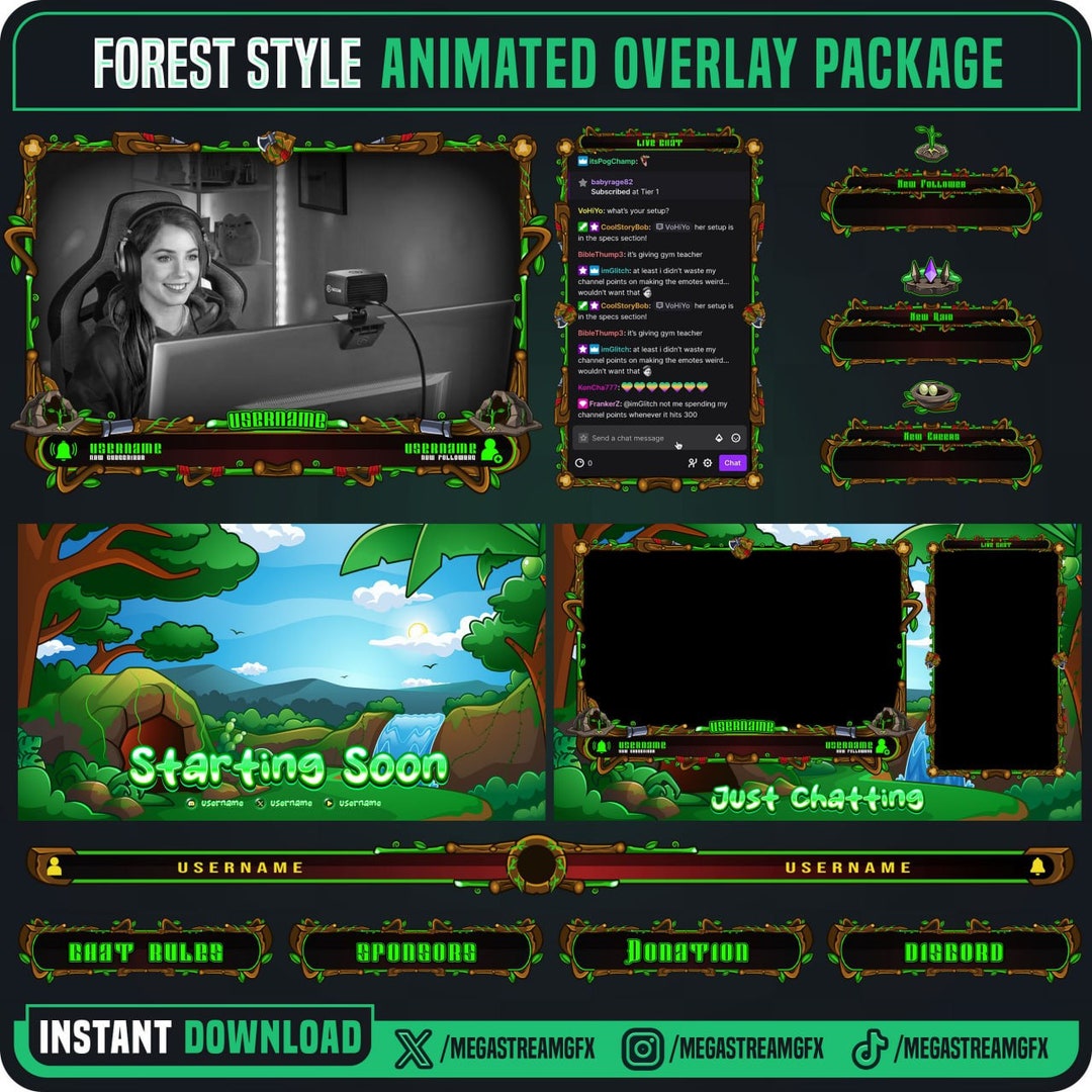 Evergreen Forest Stream Overlay Package Forest Twitch Overlay Twitch ...