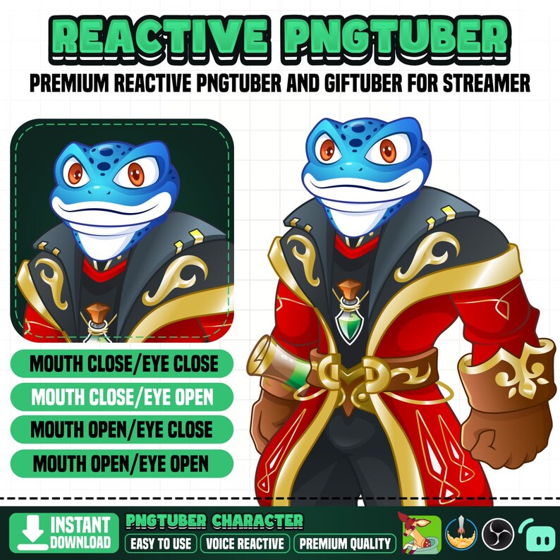 Pngtuber Wizard Gecko Premade Pngtuber Animal Pngtuber for Twitch ...