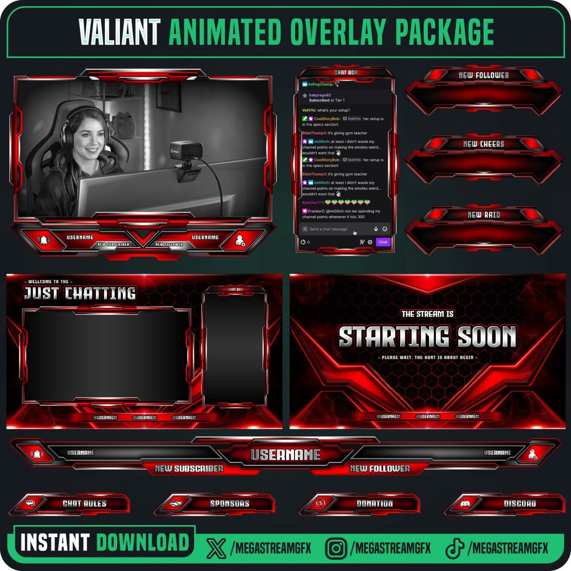 Red Stream Overlay Pack Red Overlay Overlay for Twitch/discord/youtube ...