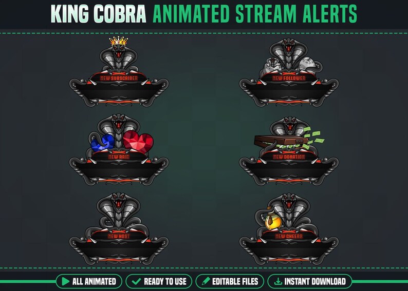 King Cobra Stream Overlay Pack - Thematic Overlay - Animal Overlay - Overlay for Twitch/dicscord ...