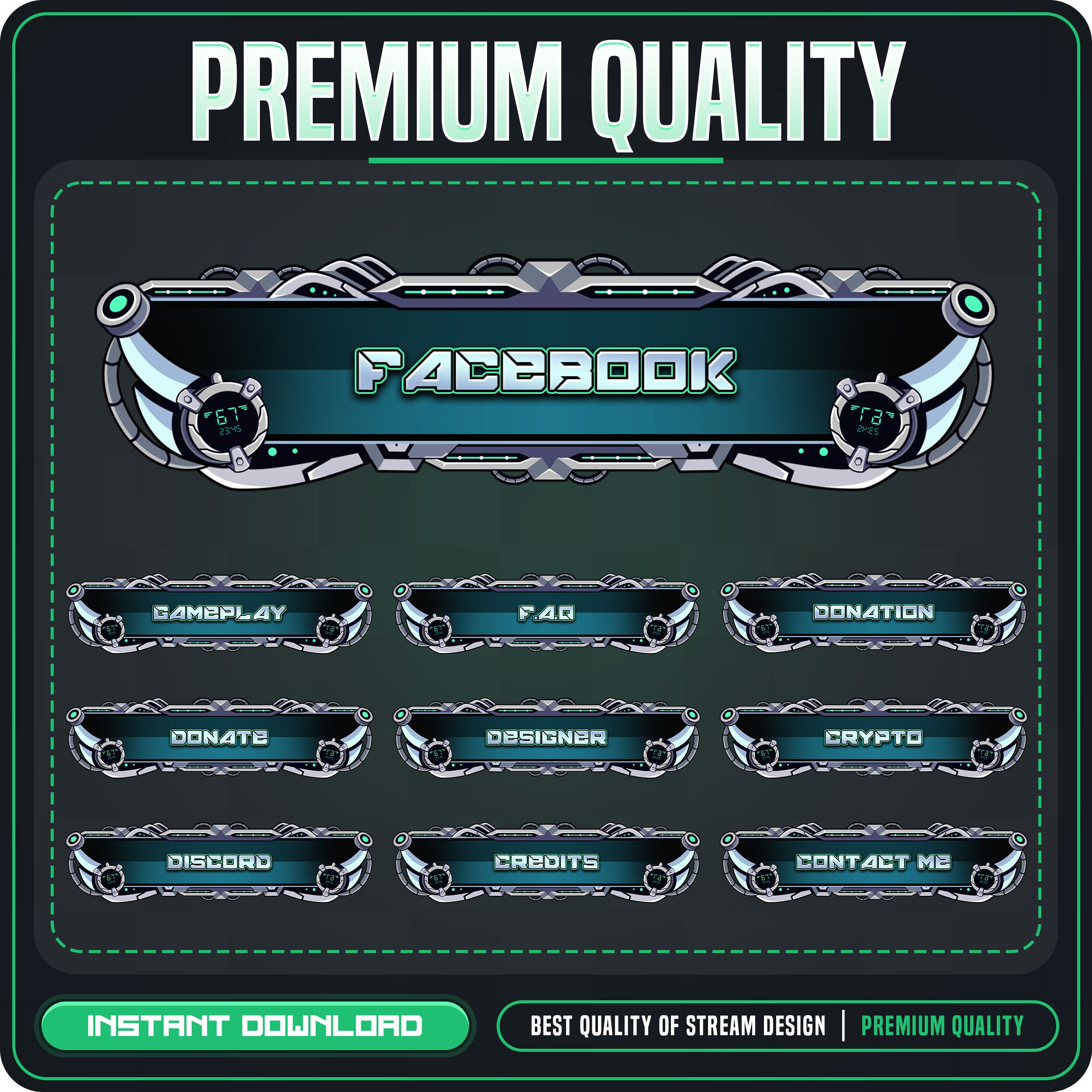 50x Robotic Panels robotic Twitch Panels Metalic Panel Customize Text ...