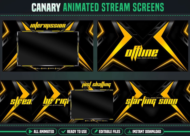 YELLOW Twitch Pack Overlay Screens Overlays Panels - Etsy