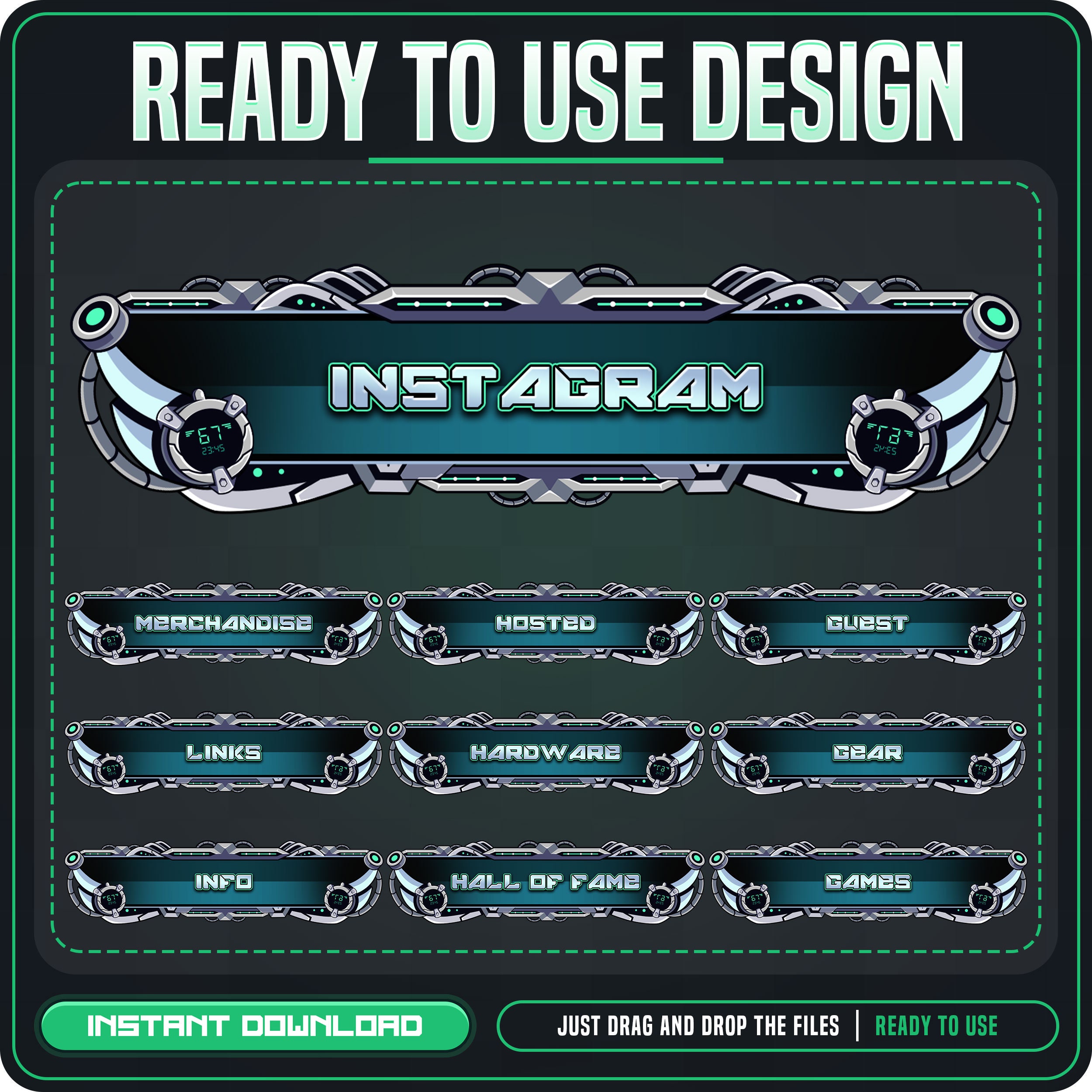 50x Robotic Panels robotic Twitch Panels Metalic Panel Customize Text ...