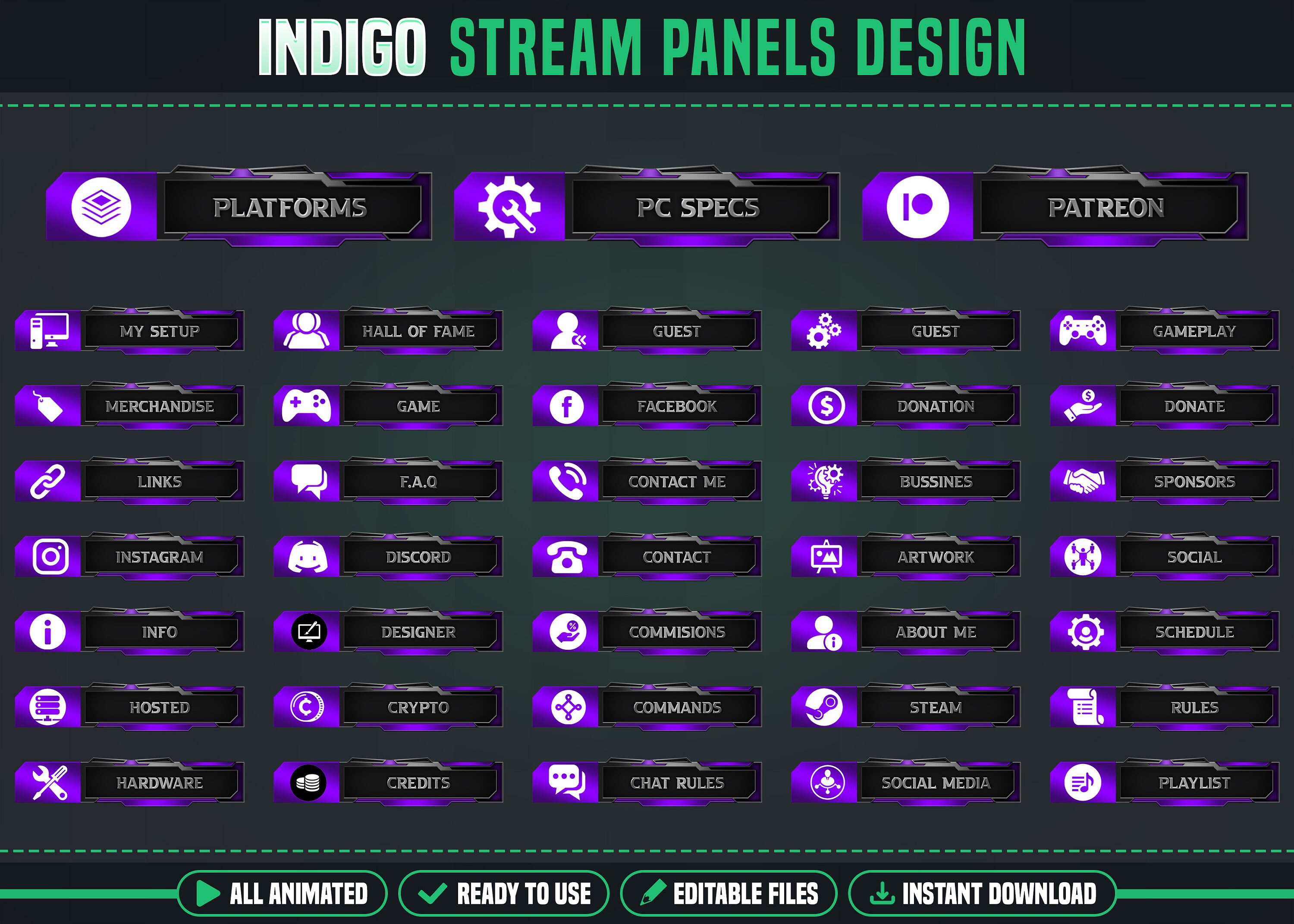 PURPLE Clean Overlay Pack for Twitch, Youtube Purple Overlay Stream ...