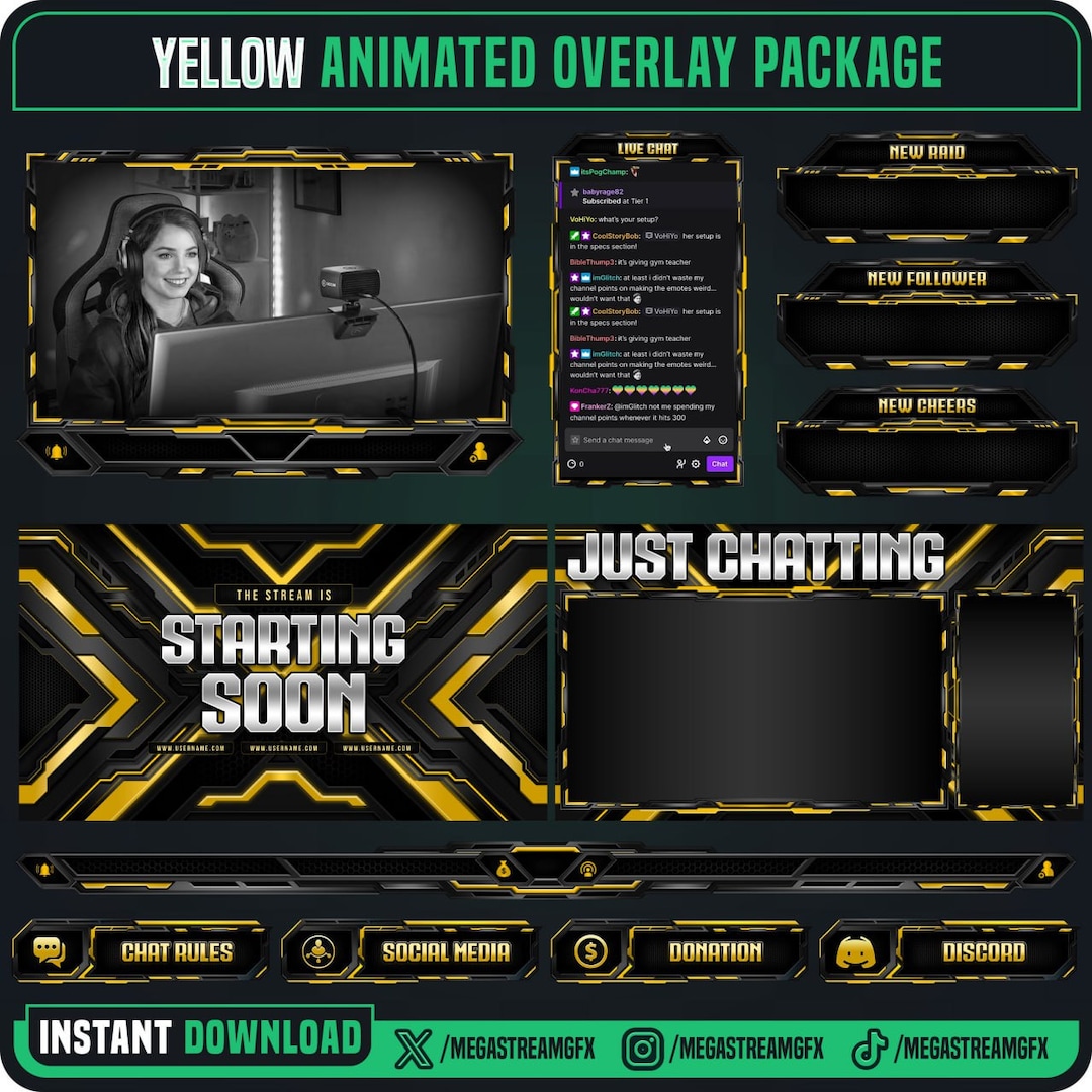Yellow Color Stream Pack Professional Yellow Overlay Twitch Overlay ...