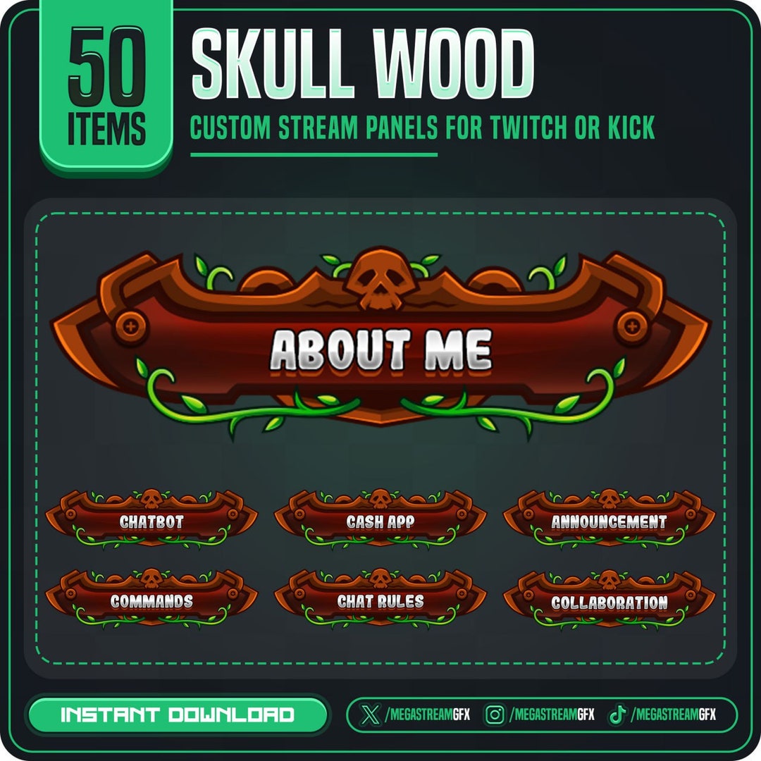 Skull Wood Panels Skull Wood Twitch Panels Customize Text - Etsy