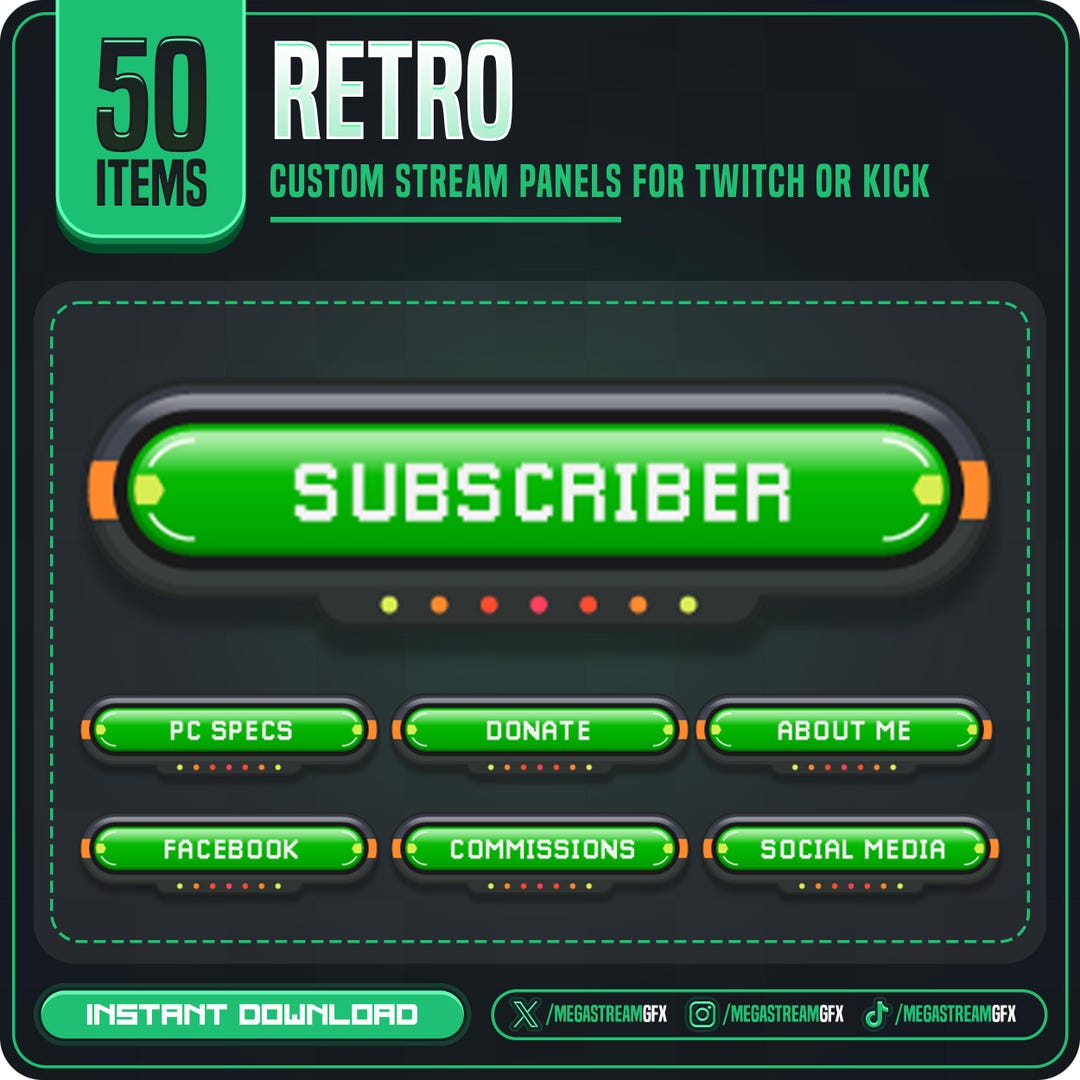 50 Pack Twitch Panels Retro Twitch Panels Green Panels Customize Text ...