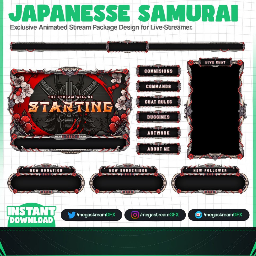 Japanese Samurai Stream Overlay Package Japanese Twitch - Etsy UK