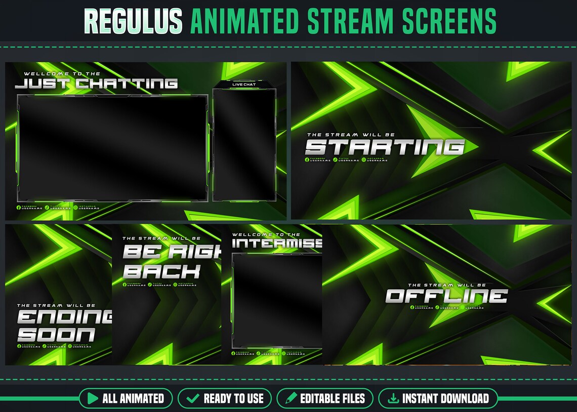 Green Twitch Overlay Package Green Twitch Theme Stream Overlay Pack ...