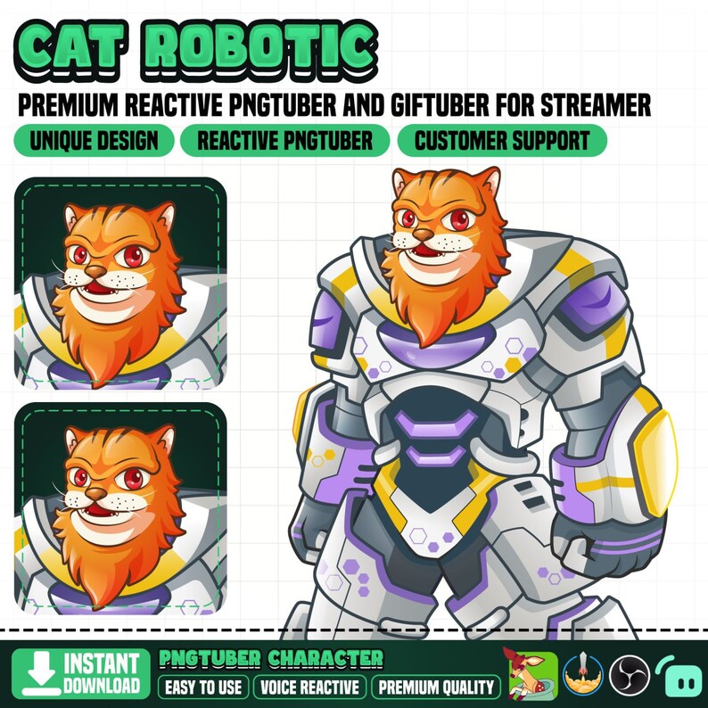 Robocat Pngtuber Premade Pngtuber Pngtuber Animal for Twitch/ Youtube/ Discord - Etsy