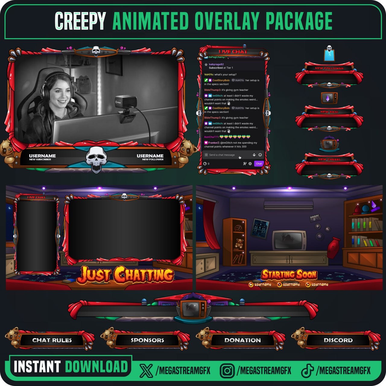 Creepy Stream Overlay Package Horror Twitch Overlay Twitch Webcam ...