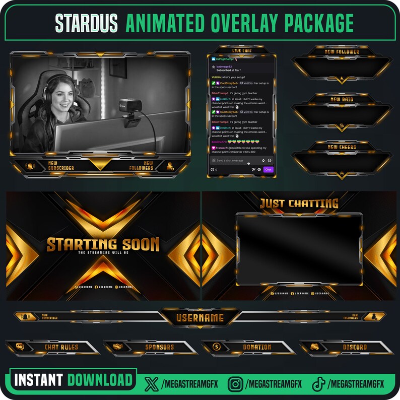 GOLD Twitch Overlay Package Gold Twitch Theme Stream Overlay Pack ...