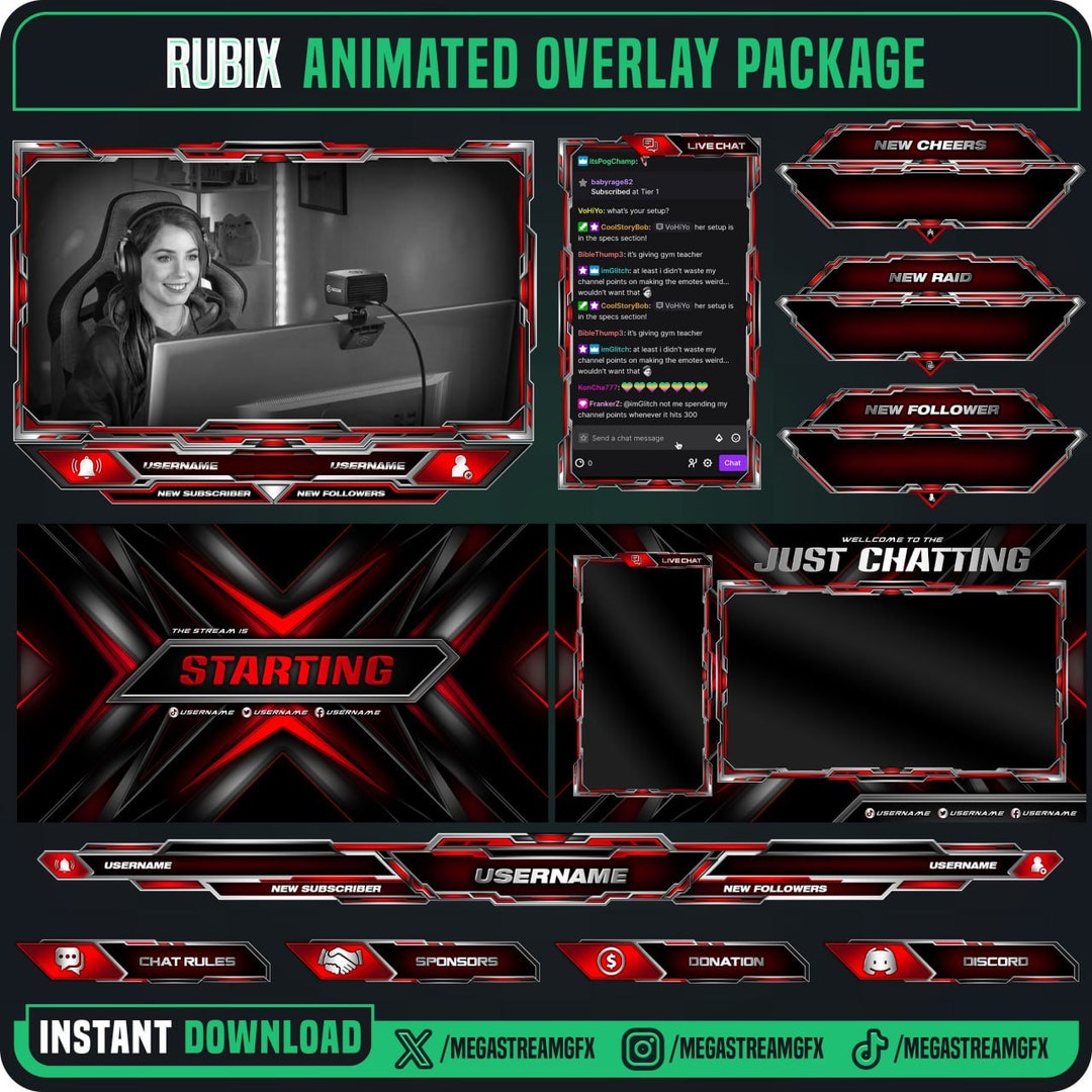 Red & Black Twitch Overlay Package | Red Twitch Theme | Red Stream ...
