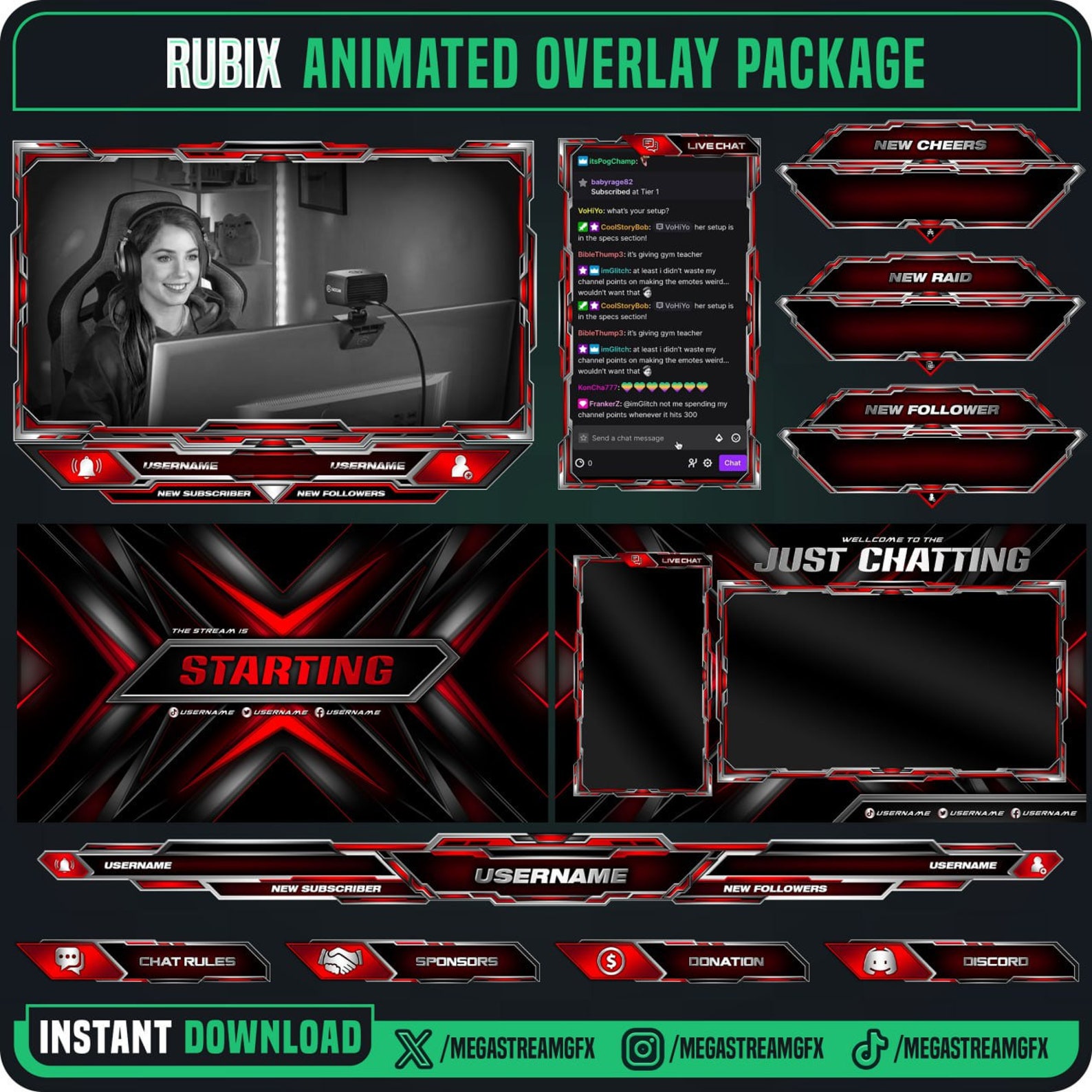 Red & Black Twitch Overlay Package Red Twitch Theme Red Stream Overlay ...