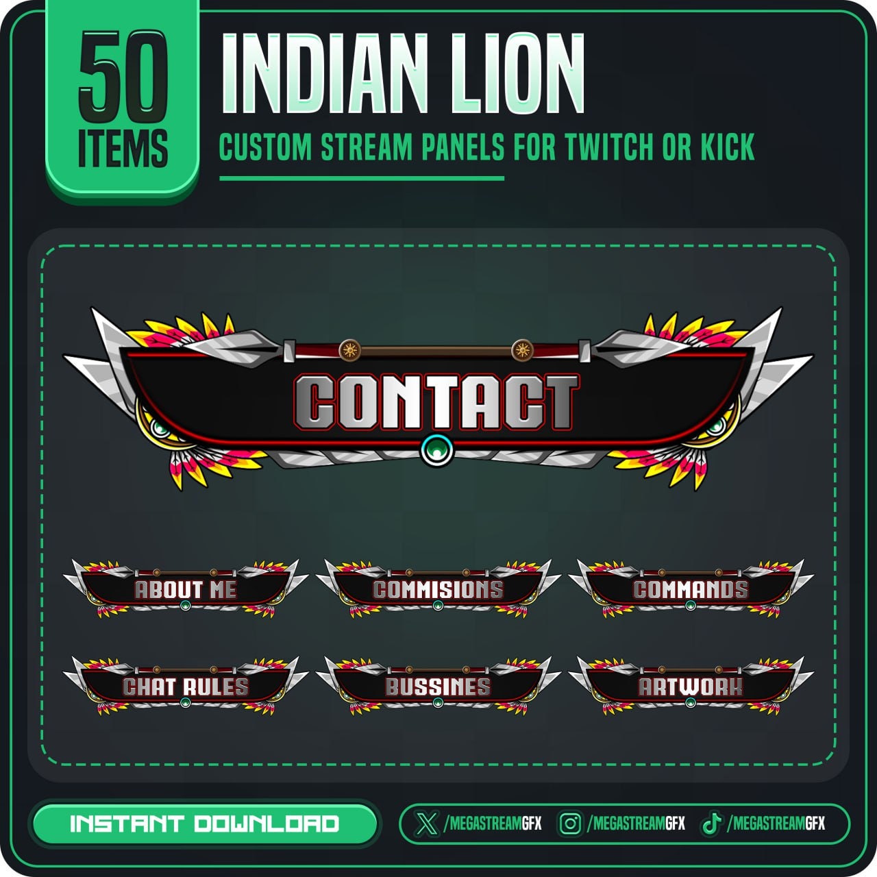 Indian Lion Panels 50x Twitch Panels Set Customize Text Twitch Panels Desktop Twitch Panels ...