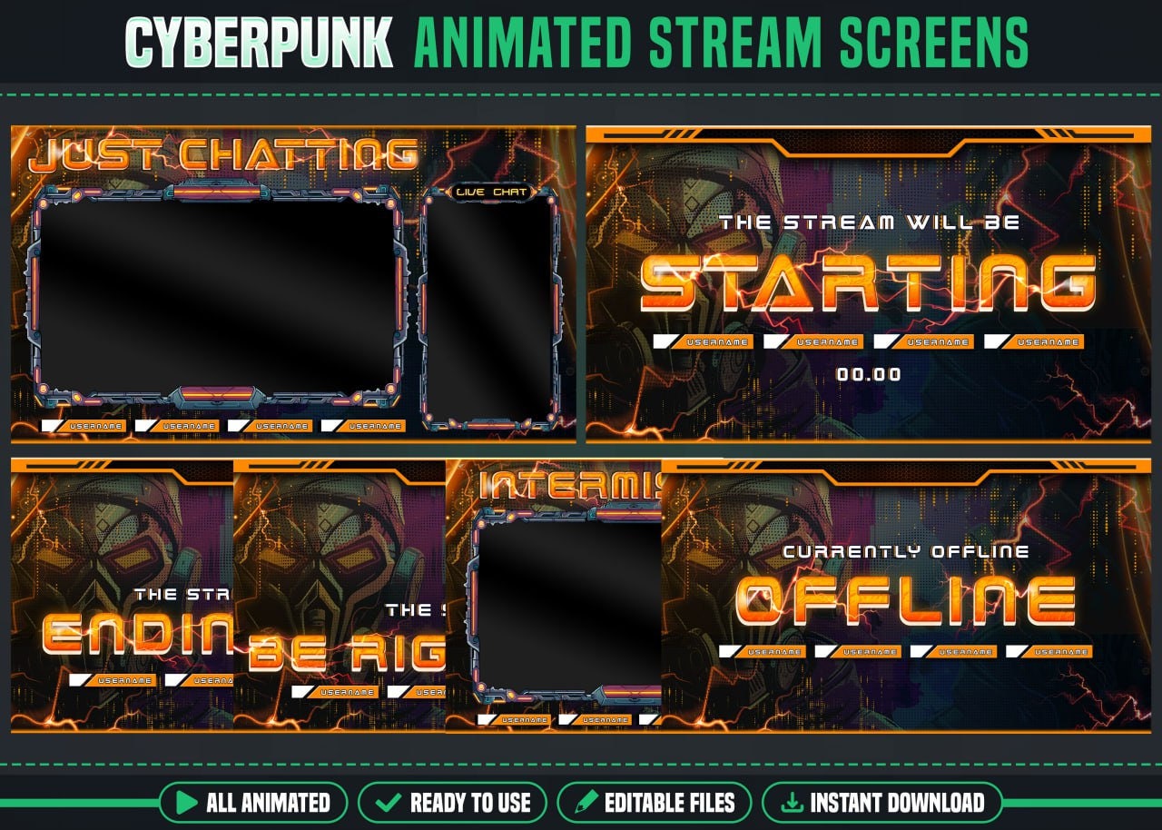 Cyberpunk Stream Overlay Package | Cyberpunk Twitch Package | Cyberpunk ...