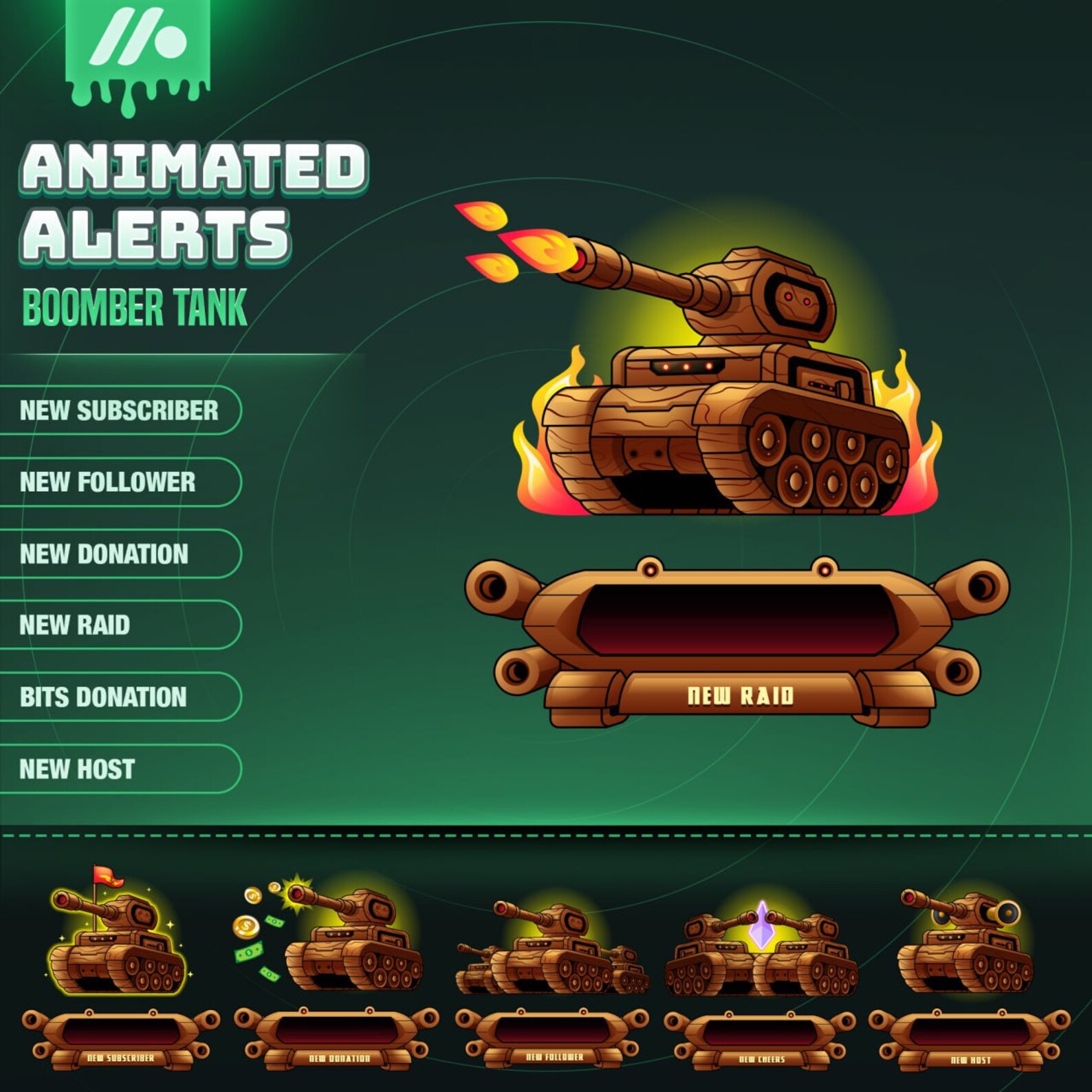 Boomber Tank Alert Pack Vehicle Theme Alert Premade Twitch Alert Stream ...