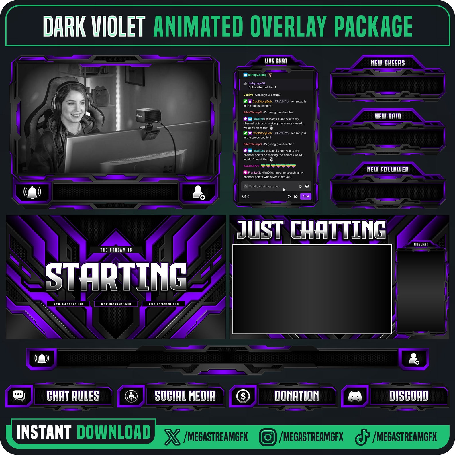 Professional Violet Overlay Clean Overlay Twitch Overlay stream Package ...