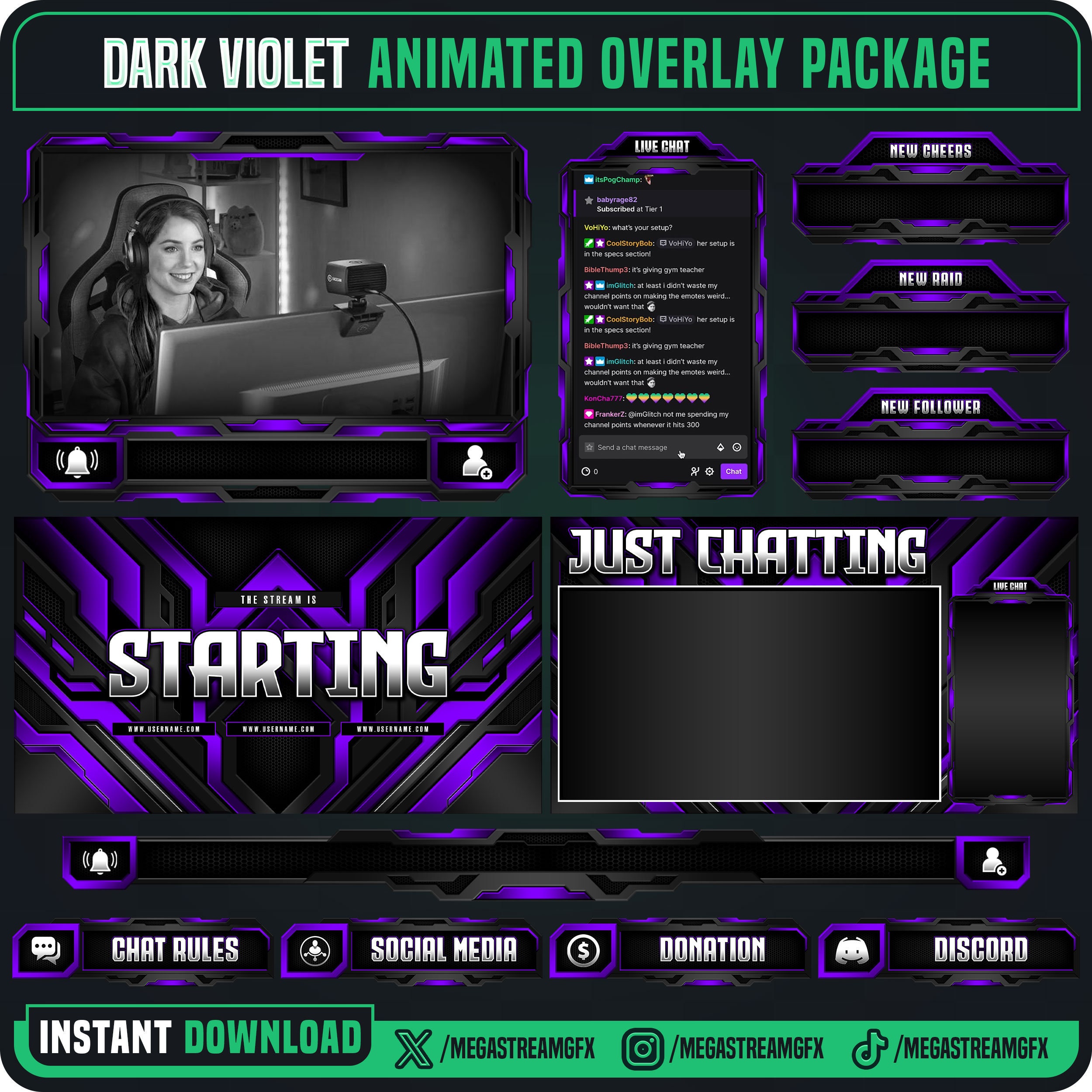 Professional Violet Overlay Clean Overlay Twitch Overlay stream Package ...