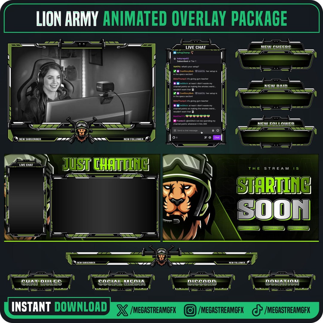 Stream Overlay Pack Lion Army - Overlay Display - Overlay for Twitch ...
