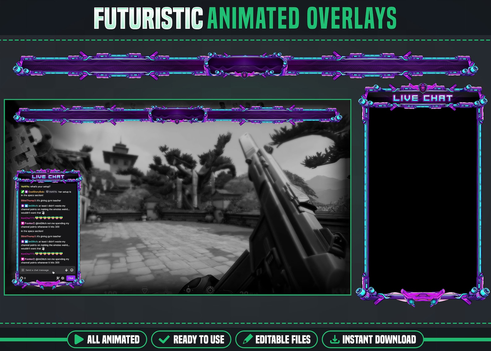 Futuristic Cyberpunk / Stream Overlay Package | Purple Twitch Package ...
