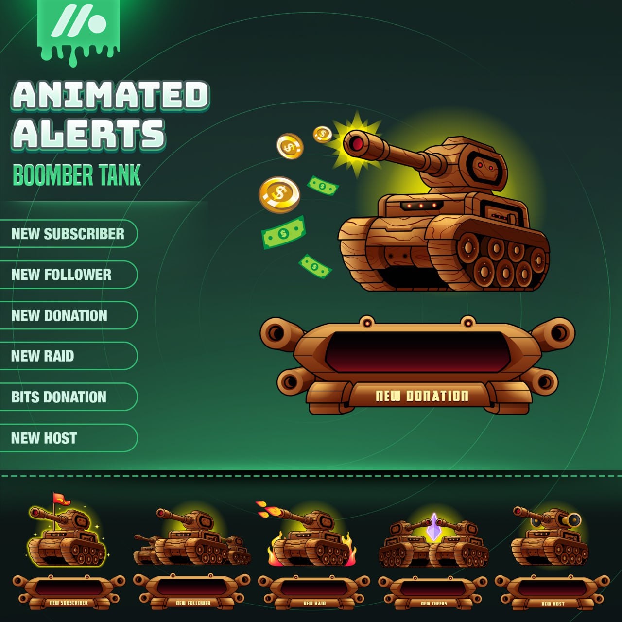 Boomber Tank Alert Pack Vehicle Theme Alert Premade Twitch Alert Stream ...