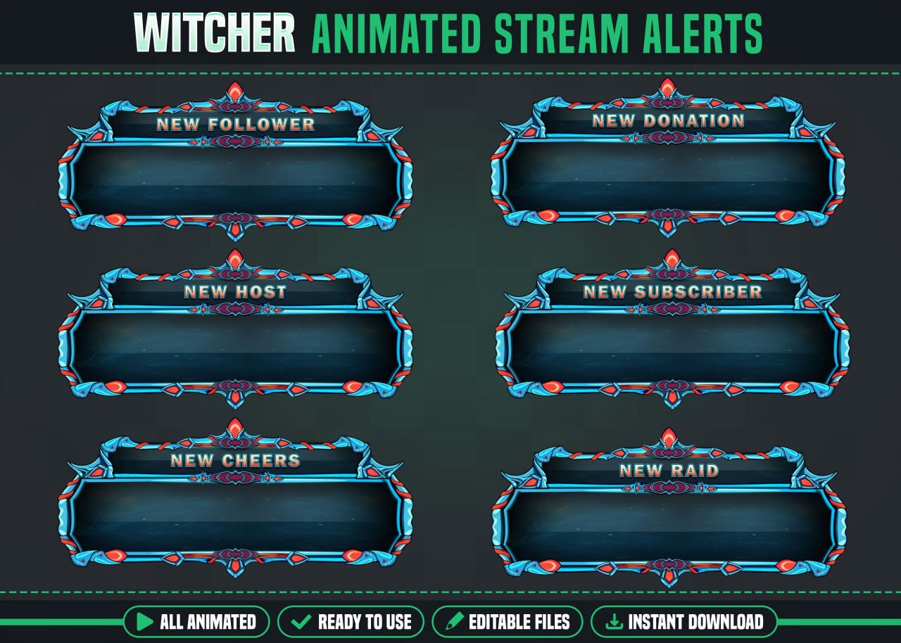 Witcher Stream Overlay Package Witcher Twitch Package Witcher Kick Overlay Horror Stream Overlay ...